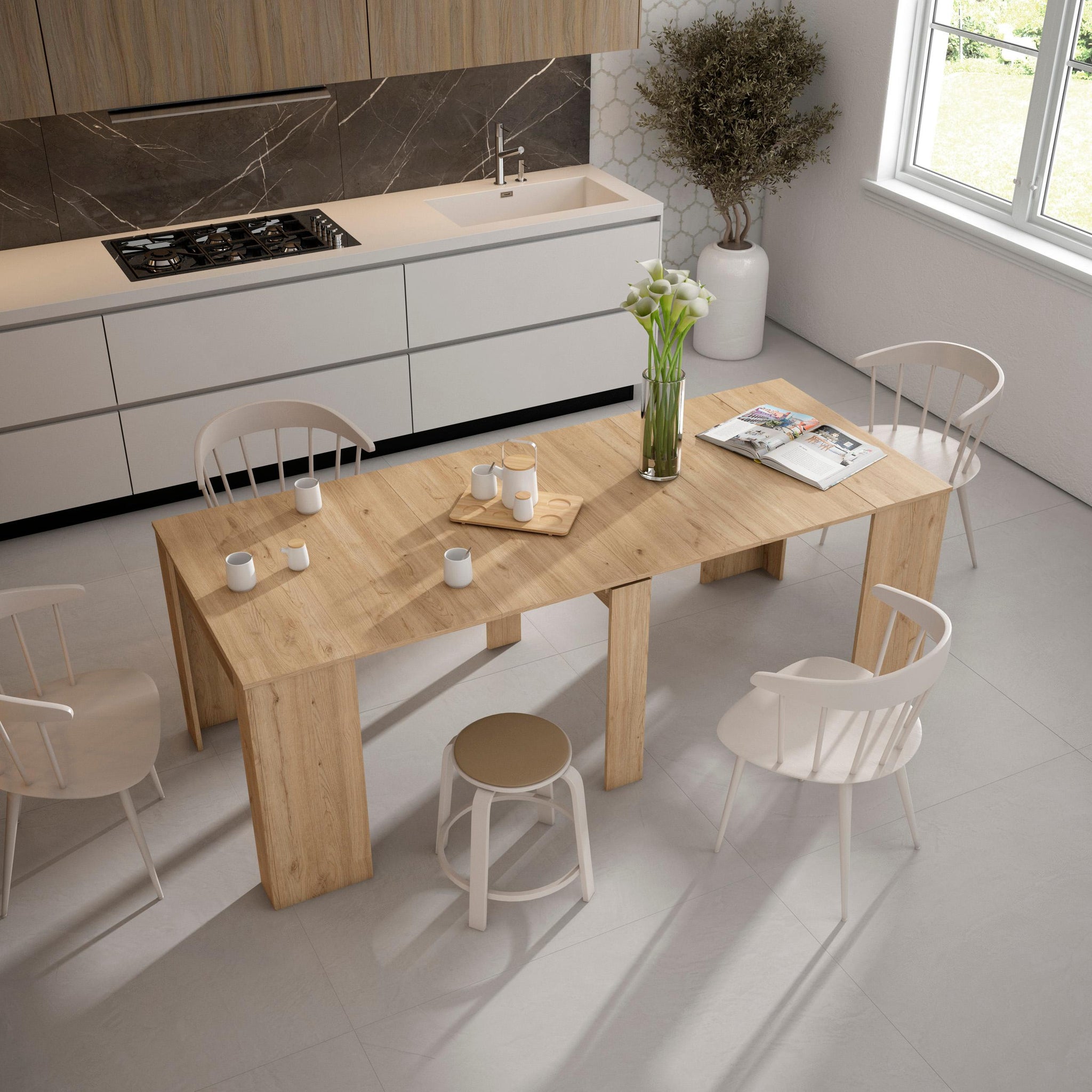 Table console extensible, 220, Pour 10 personnes, Chêne